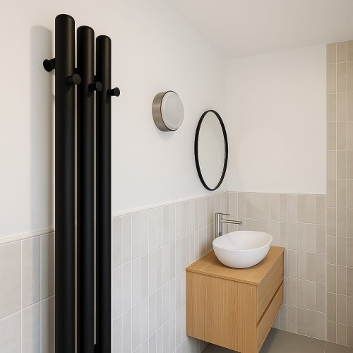 Grzejnik Rolo Hanger 120 x 15 czarny mat wąski grzejnik z wieszakami ...